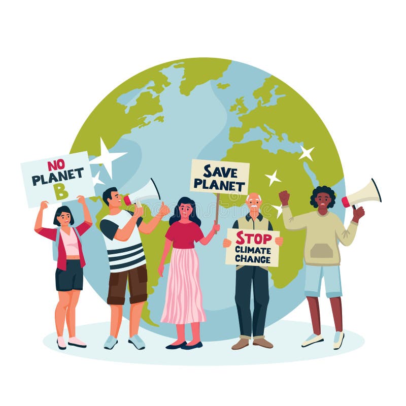 Environmental Activists Draw Attention To Climate Change. Vector Flat ...