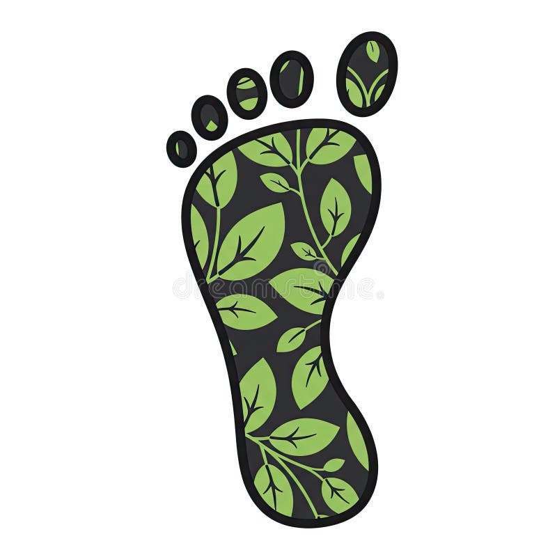 Environmental Awareness Icon Footprint with Natural Leaf Design Stock ...