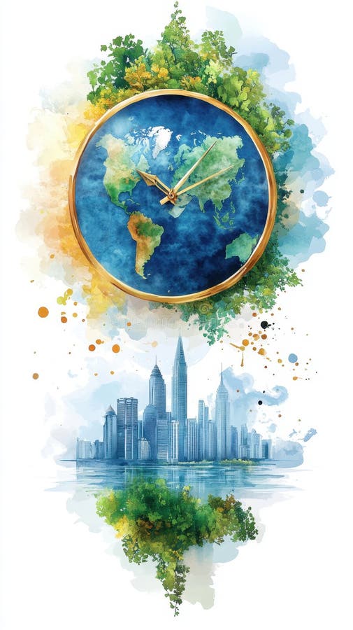 Environmental Awareness and Urban Development Concept with World Clock ...