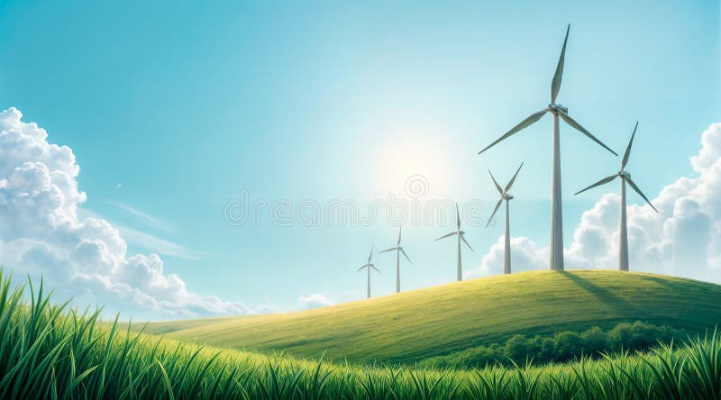 Environmental Background,Spring Landscape Green Field with Windmill on ...