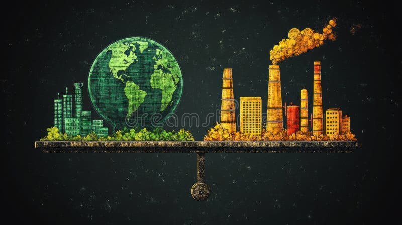 Environmental Balance Concept: Green Earth Vs. Industrial Pollution ...