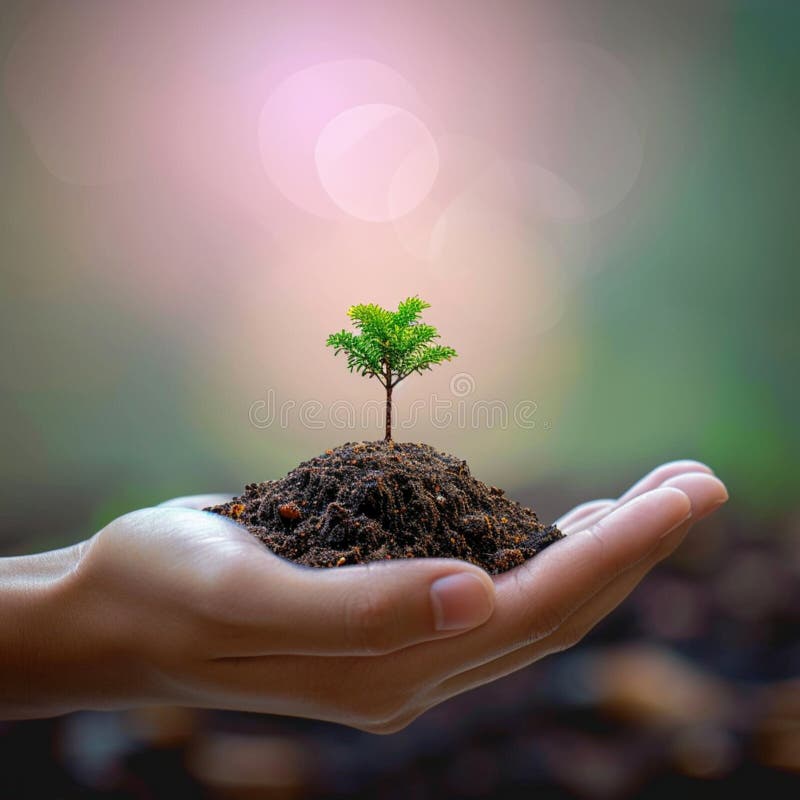 Environmental Bond Hand and Tree Unite on a Nature Background Stock ...