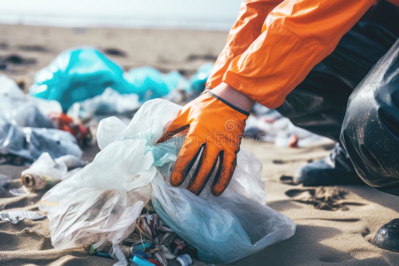Environmental Cleaning: Man S Hands Collect Garbage on the Beach Stock ...