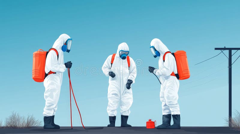 Environmental Cleanup Crew Workers in Full Protective Suits ...