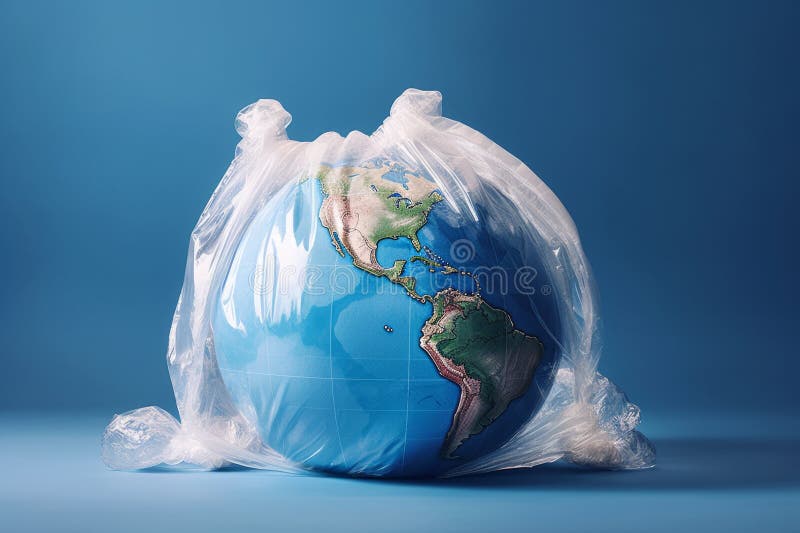 Globe Inside a Cellophane Package, Concept of Plastic Pollution on the ...