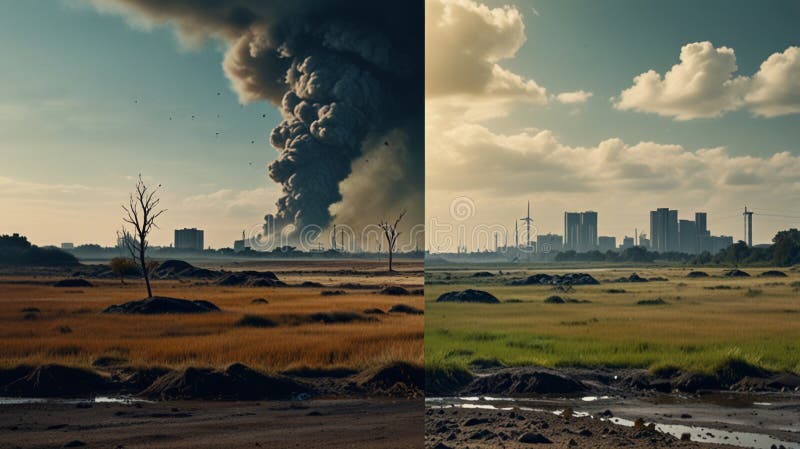 Before and after: Environmental Contrast Landscape Stock Illustration ...