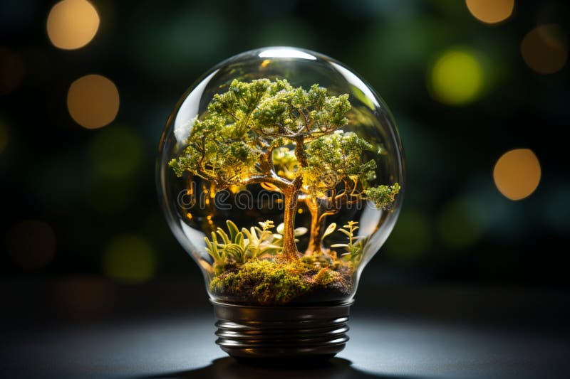 Environmental Creativity, Tree Grows in Light Bulb, Symbolizing Energy ...