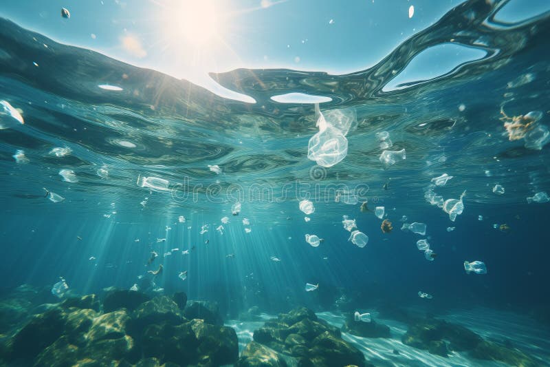 Environmental Crisis. Plastic Waste Submerged in the Ocean, Underwater ...