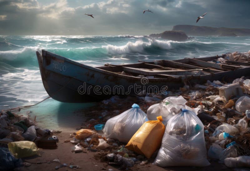 An Environmental Disaster on a Beach Stock Illustration - Illustration ...
