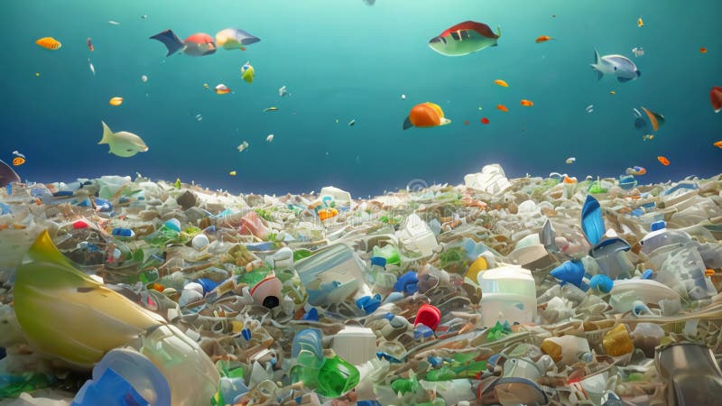 Garbage Patch in the ocean stock illustration. Illustration of rubbish ...