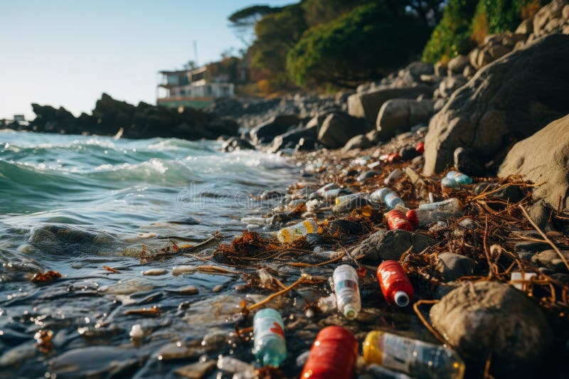 Environmental Disaster. Trash Washed Up on Beach, Seashore Pollution ...