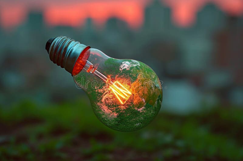 Environmental Enlightenment Light Bulb with a World Map Stock ...