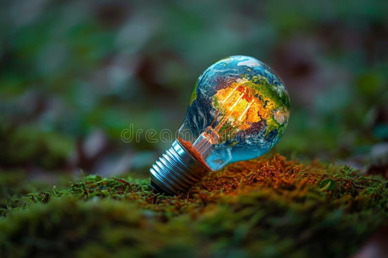 Environmental Enlightenment Light Bulb with a World Map Stock ...