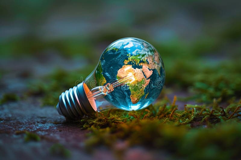 Environmental Enlightenment Light Bulb with a World Map Stock ...