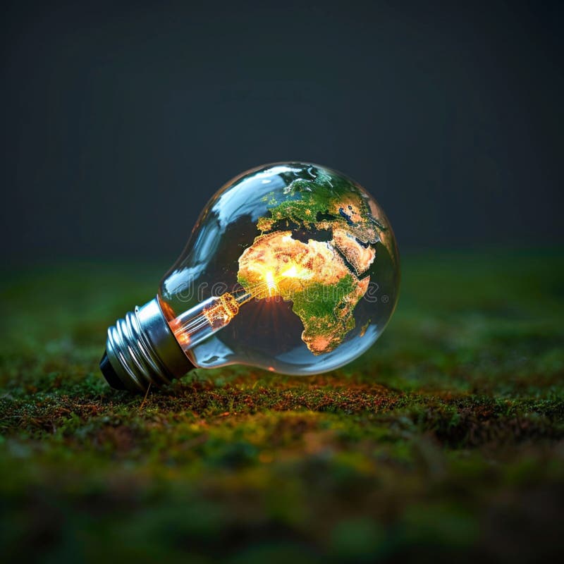 Environmental Enlightenment Light Bulb with a World Map Stock ...