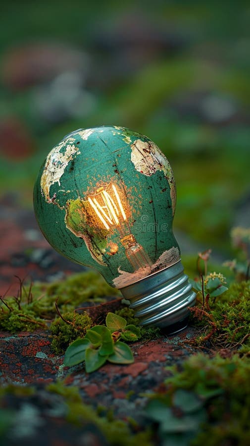 Environmental Enlightenment Light Bulb with a World Map Stock ...