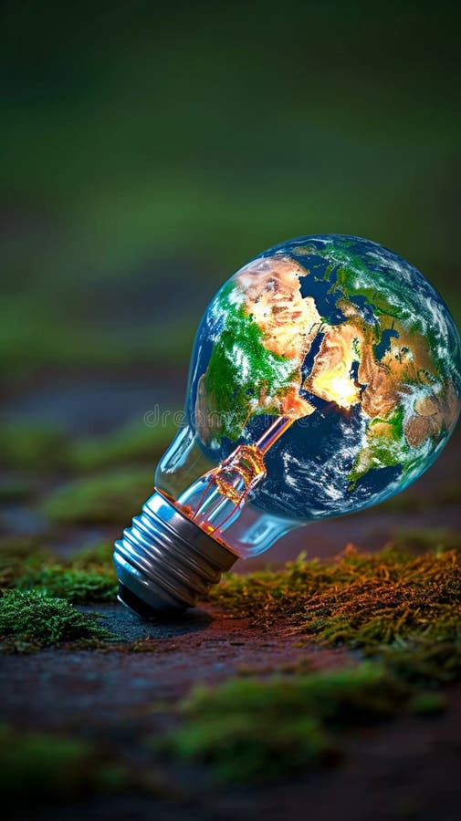 Environmental Enlightenment Light Bulb with a World Map Stock ...