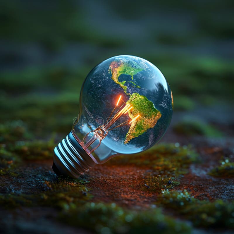 Environmental Enlightenment Light Bulb with a World Map Stock ...