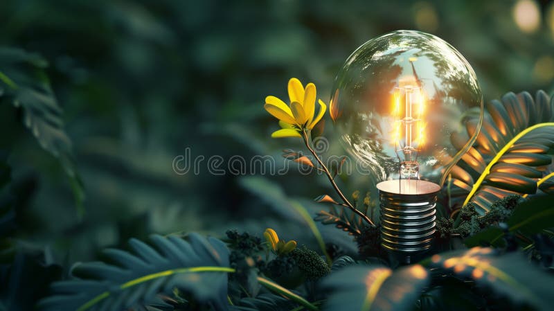Environmental Friendly Lightbulb with Ecosystem Stock Photo - Image of ...