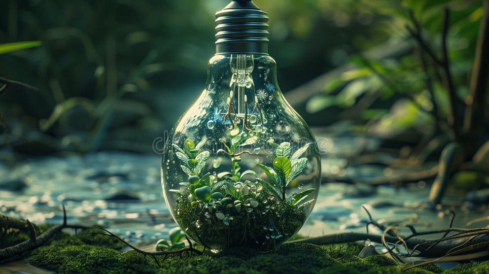 Environmental Friendly Lightbulb with Ecosystem Stock Image - Image of ...