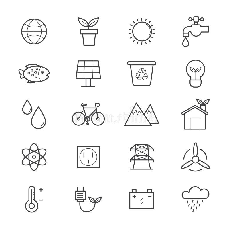 Environmental and Green Energy Icons Line Stock Vector - Illustration ...