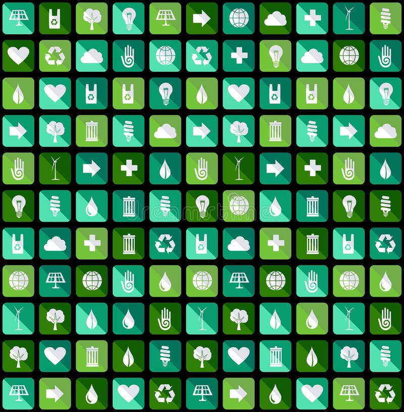 Green Flat Icons Seamless Pattern. Stock Vector - Illustration of ...