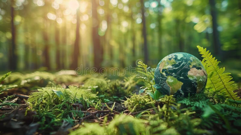 Environmental Harmony Earth Globe Wrapped in Lush Greenery, Symbolizing Ecological Balance and ...