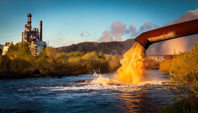 Environmental Hazard: Murky Liquid Emission from Industrial Pipe Stock ...