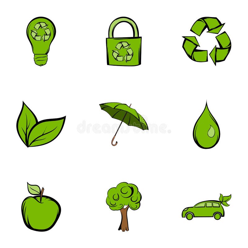 Environmental Icons Set, Cartoon Style Stock Vector - Illustration of ...