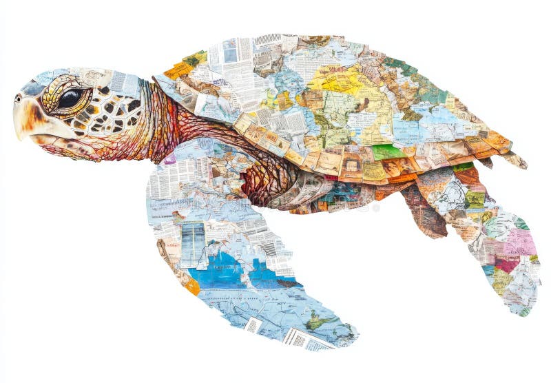 An Environmental Illustration Using Newspaper Cutouts To Form a Turtle ...