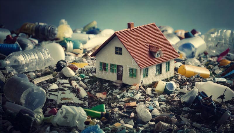 Environmental Impact: a House Surrounded by Plastic Waste Stock ...