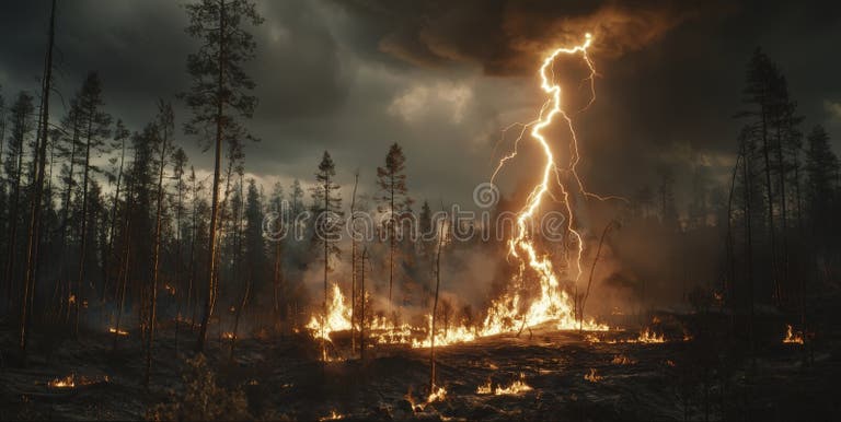 Environmental Impact of Lightning Strike Sparking a Dramatic Fire in a ...
