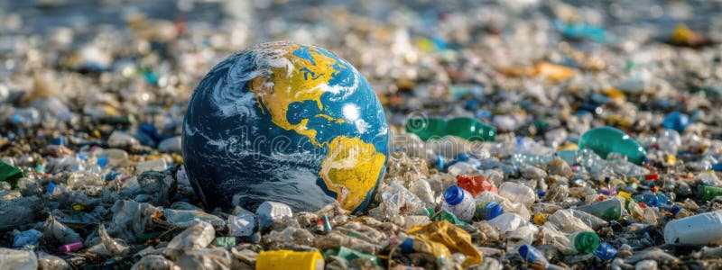 Environmental Impact of Plastic Pollution on Earth Represented by Globe ...