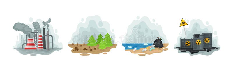 Environmental Issue and Ecological Problem Scene Vector Set Stock ...