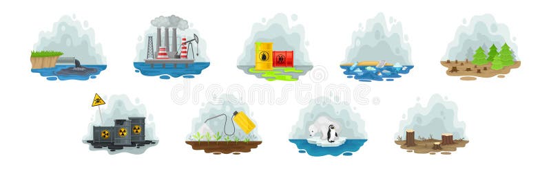 Environmental Issue and Ecological Problem Scene Vector Set Stock ...
