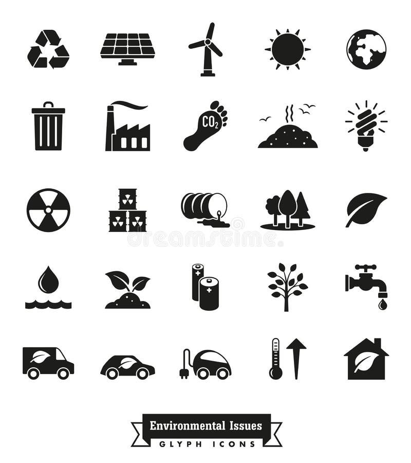 Environmental Issues Glyph Icons Set Stock Vector - Illustration of ...