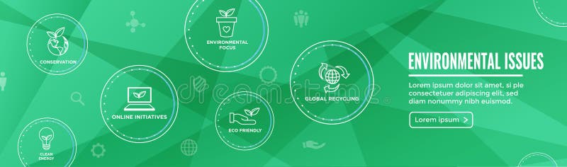 Environmental Issues Web Banner. Infographics with Linear Icons on ...