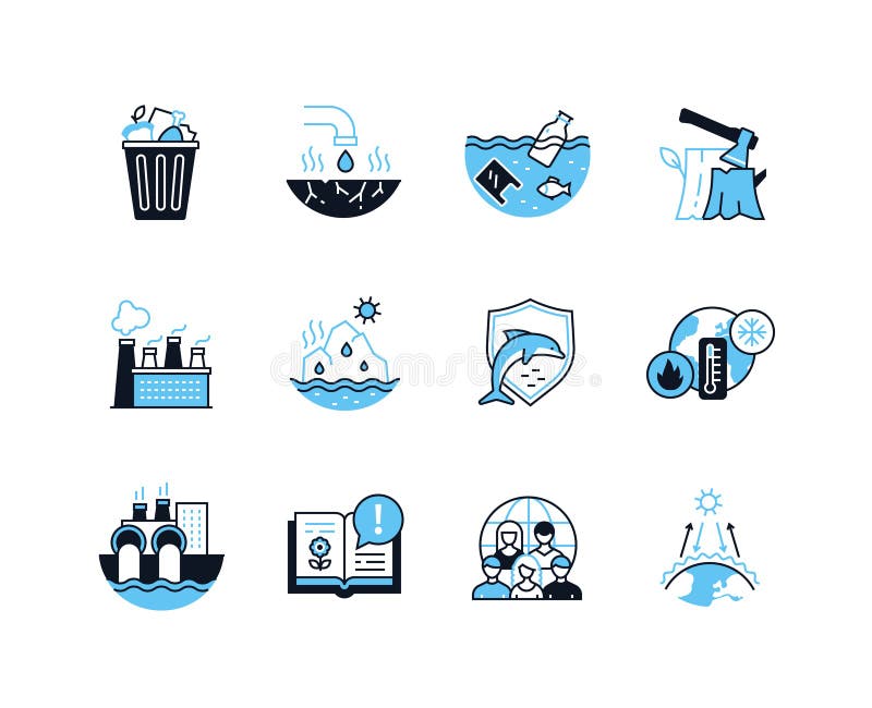 Environmental Issues - Line Design Style Icons Set Stock Vector ...