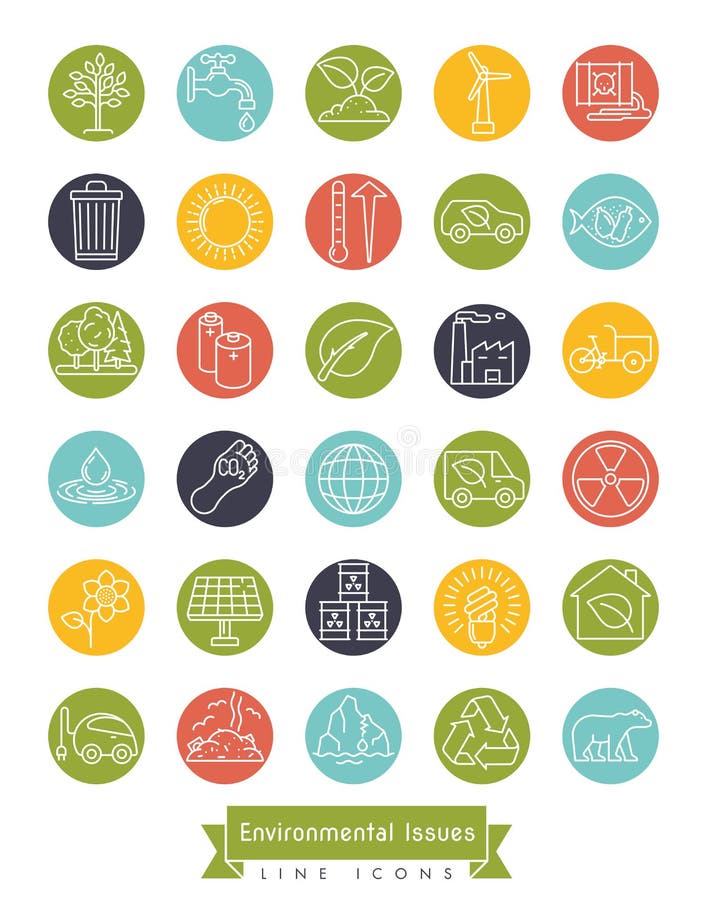 Environmental Issues Round Line Icons Vector Set Stock Vector ...