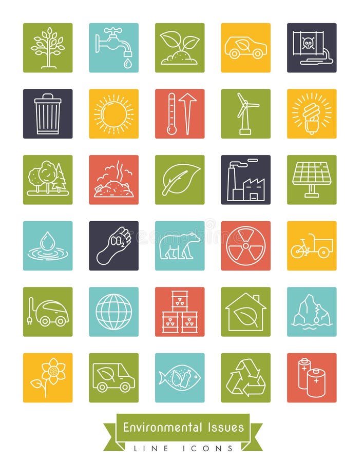 Environmental Issues Square Line Icons Vector Set Stock Vector ...