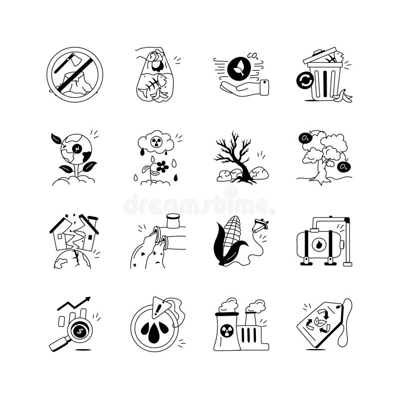 Environmental Issues and Sustainable Solutions Icon Set Stock Vector ...