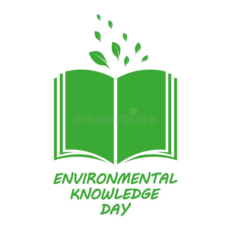 Environmental Knowledge Day Book with Green Leaves Stock Vector ...