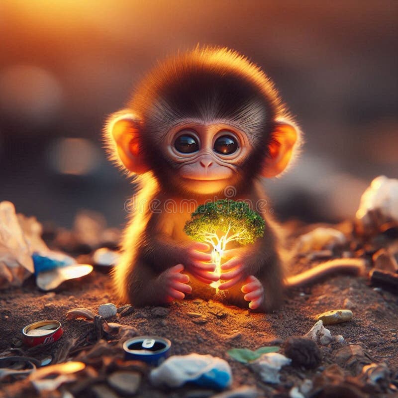Environmental Message: Monkey, Tree, Pollution Stock Image - Image of ...