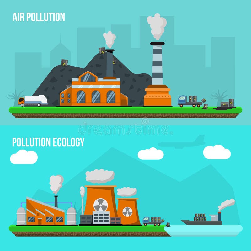 Environmental Pollution Banner Set Stock Vector - Illustration of ...