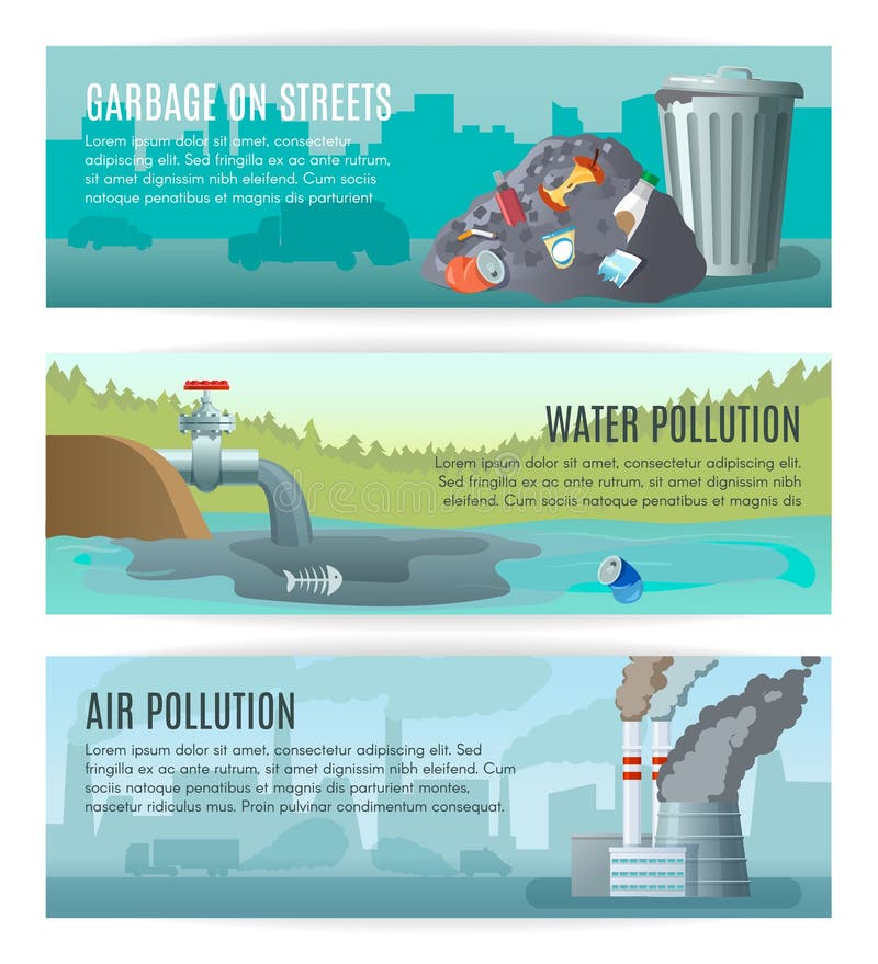 Environmental Pollution Banners Set Stock Vector - Illustration of line ...