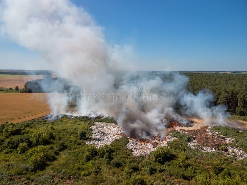 Aerial Photo of Garbage Dump in Fire in the Countryside Stock Image ...