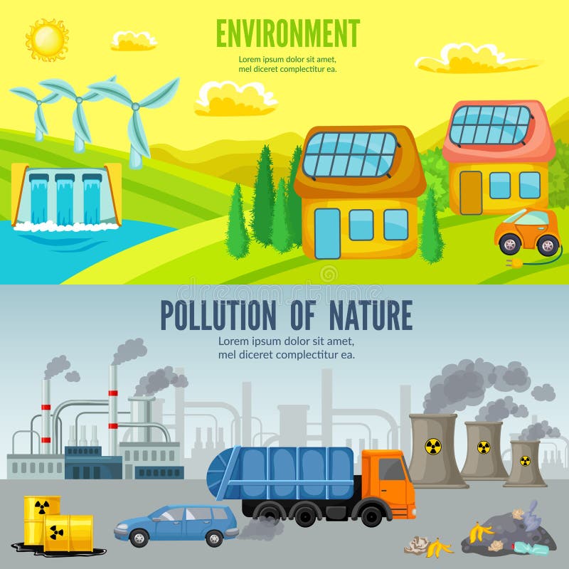 Environmental Pollution Banner Set Stock Vector - Illustration of ...