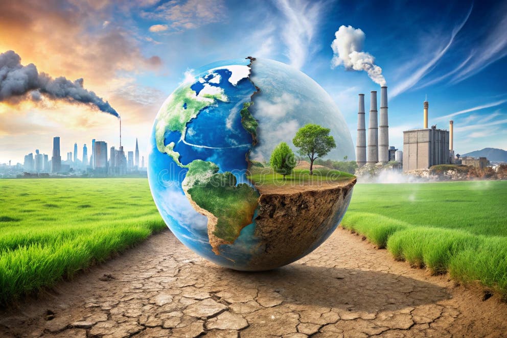 Environmental Pollution Collage with Clean and Contaminated Earth Split ...