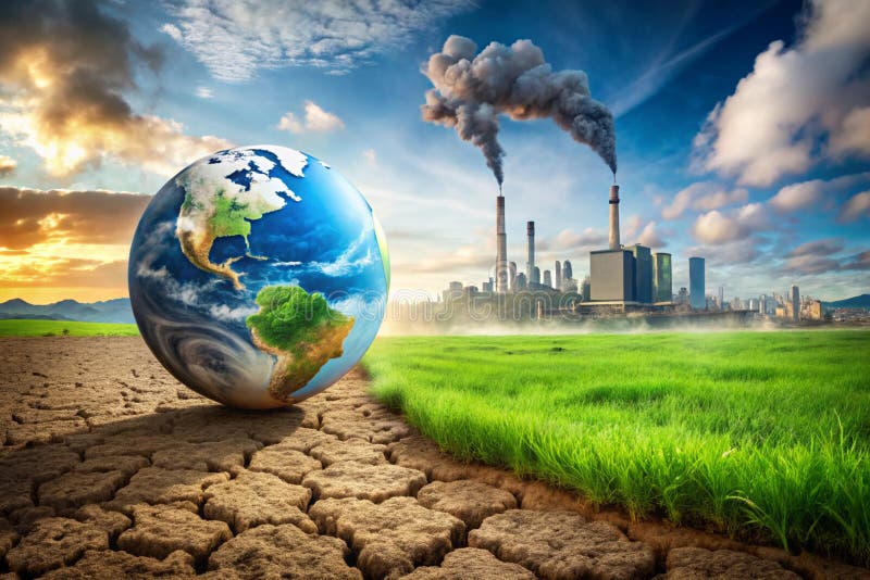 Environmental Pollution Collage with Clean and Contaminated Earth Split ...