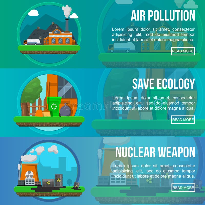 Environmental Pollution Colored Banner Set Stock Vector - Illustration ...